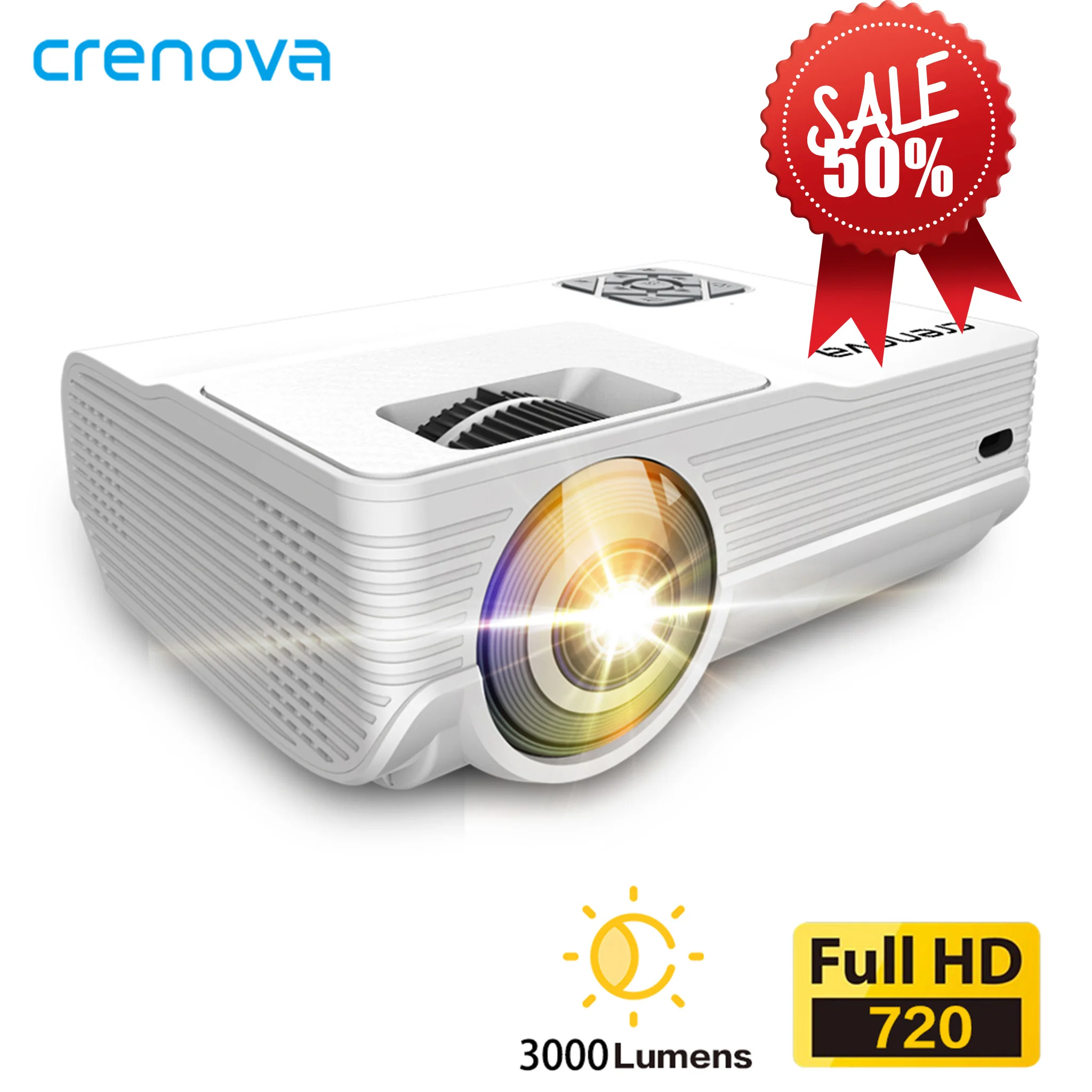 Crenova Hd Mini Projector, 1280x720p, Video Beamer. 3000 Lumens. 3d ...