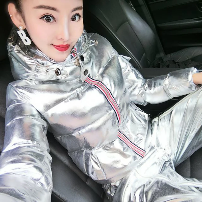 Стильная блестящая спортивная зимняя куртка, Женская парка, пальто ...