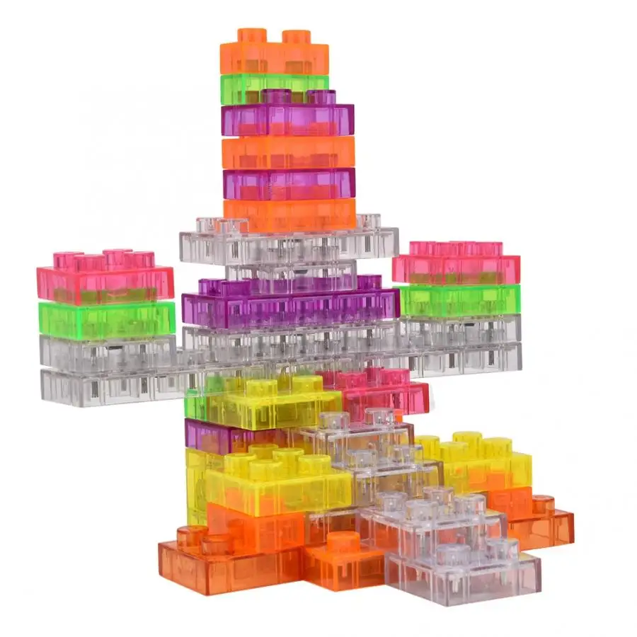 2 Types Electric Energy Building Blocks Rotation Light Up DIY Stacking ...