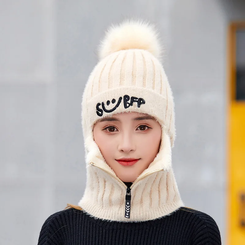 Комплект из 2 предметов вязаная шапка и шарф шапка с помпоном и помпоном Женская Толстая