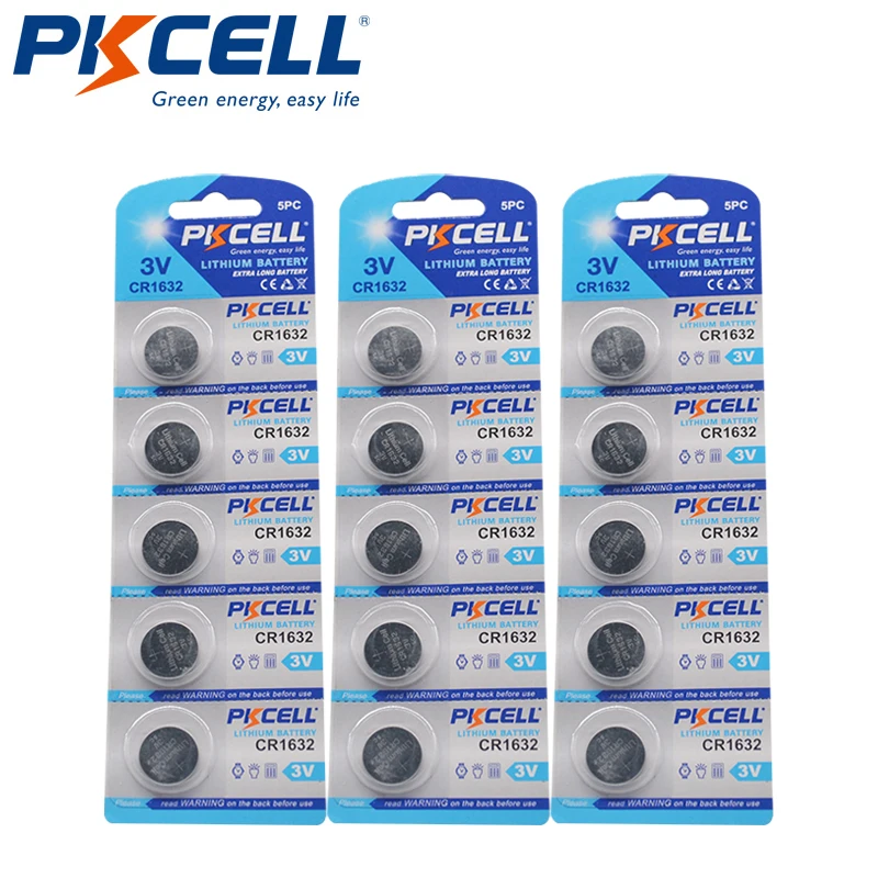 15Pcs/3pack PKCELL CR1632 1632 DL1632 3V Lithium Batteries Cell Button Coin Battery - AliExpress