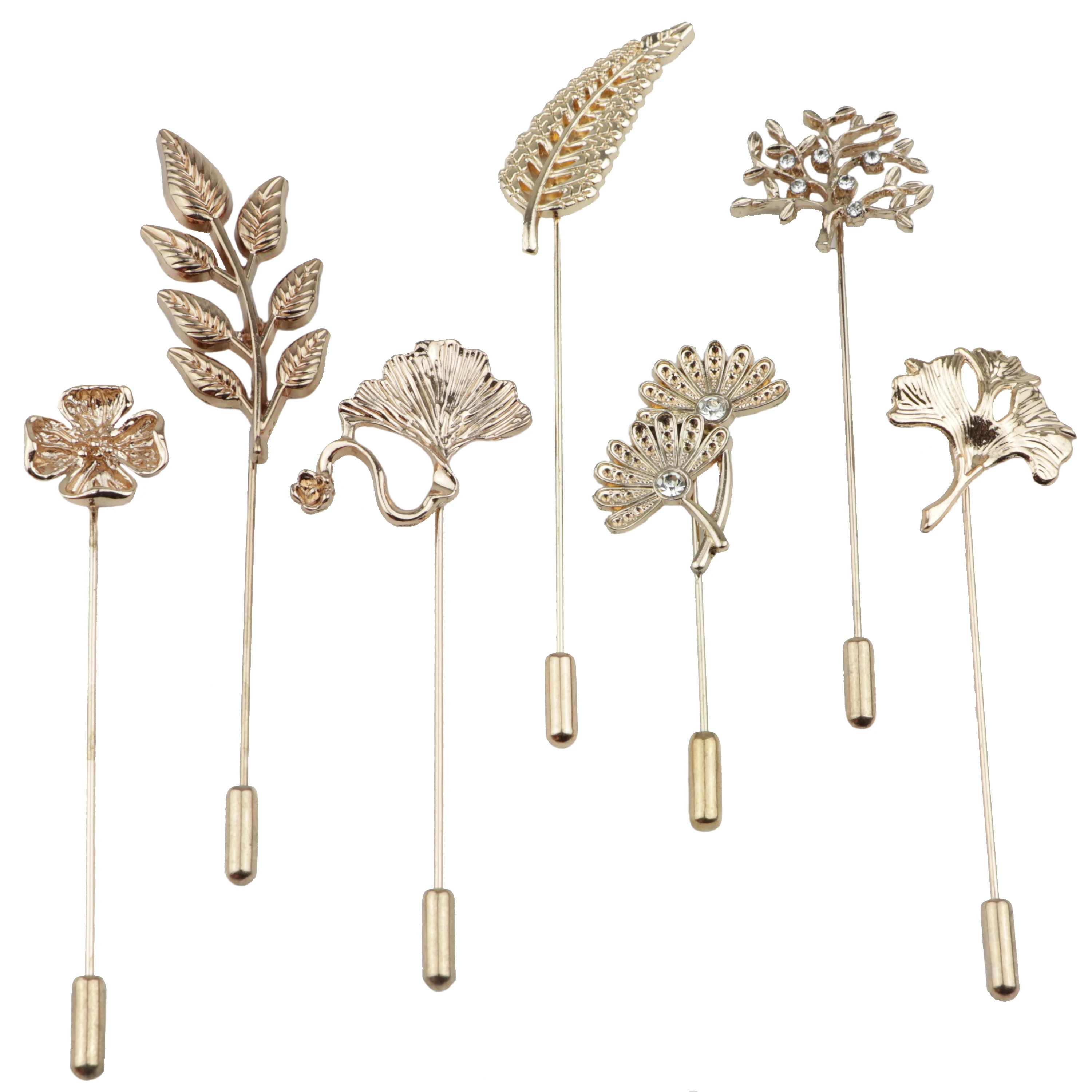 Fashion New Men's Long Brooches Retro Gold Leaf Flower Alloy Brooch ...