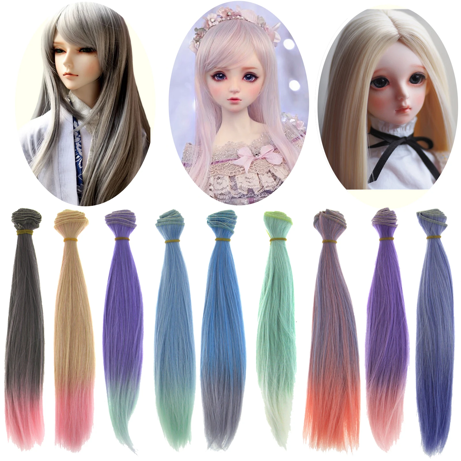 1 Pcs High Temperature 25 * 100 CM BJD Wig Gradient Color Doll Wigs DIY ...