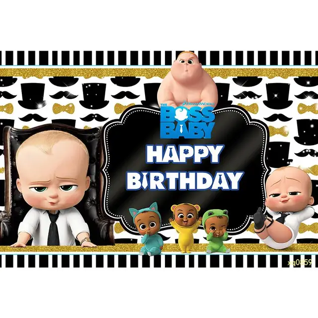 Custom Boss Baby Theme Photography Backdrops Black White Gold Boys 1st ...