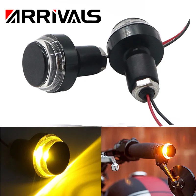 2 Pcs LED Motorcycle Handlebar End Turn Signal Light 22mm Yellow ...