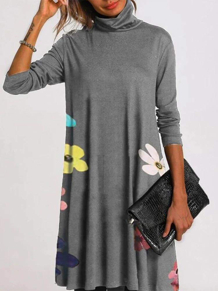 Robe,Robe à col roulé pour femme, vêtement chaud, Vintage, imprimé ...