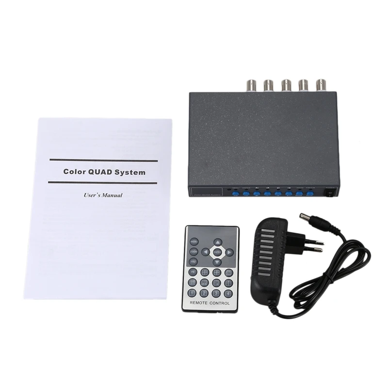VGA 4CH Color CCTV Security Camera Video Processor Quad Splitter Remote ...