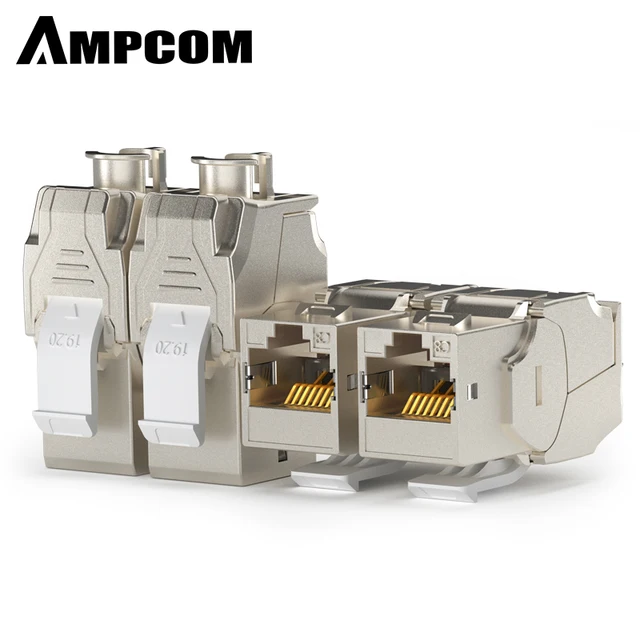 AMPCOM CAT8 Keystone Jack Connectors Network RJ45 Module Socket Full Shielded TOOLLESS Type 40G ...