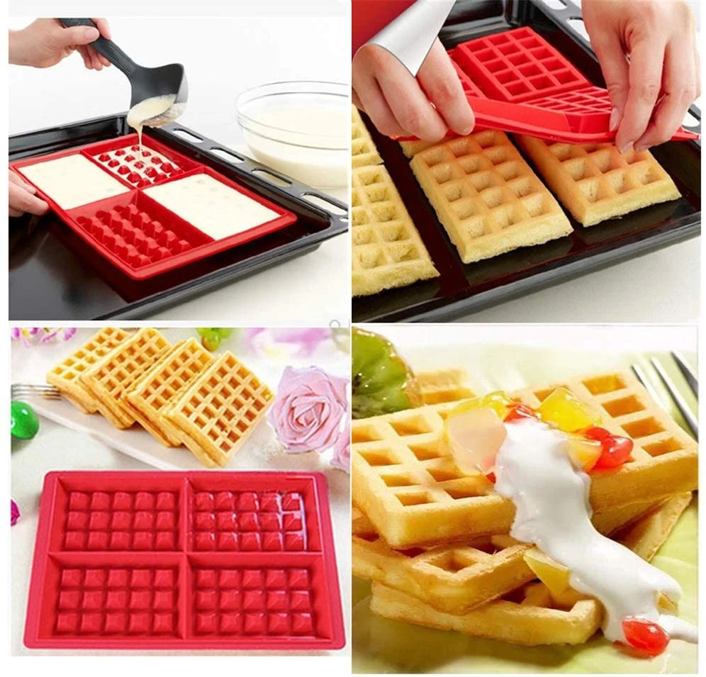 Waffle Mold Silicone Square-shaped Waffle Baking Molds Muffin Pans ...