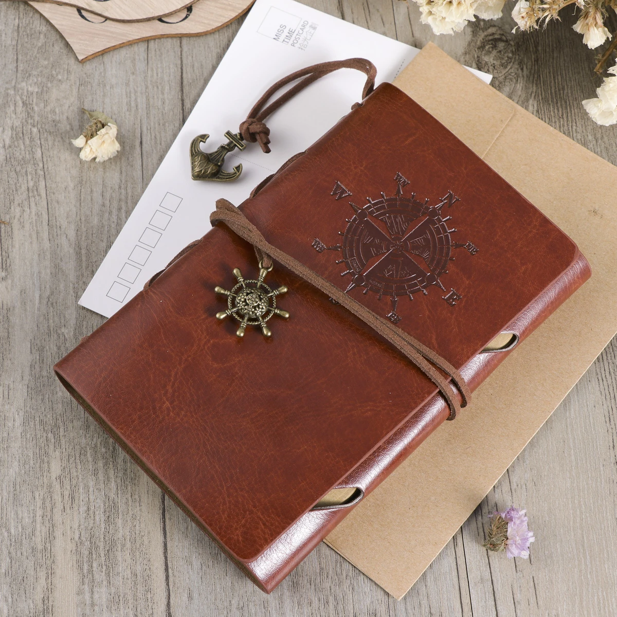 Retro Spiral Notebook Diary Notepad Vintage Pirate Anchors PU Leather ...