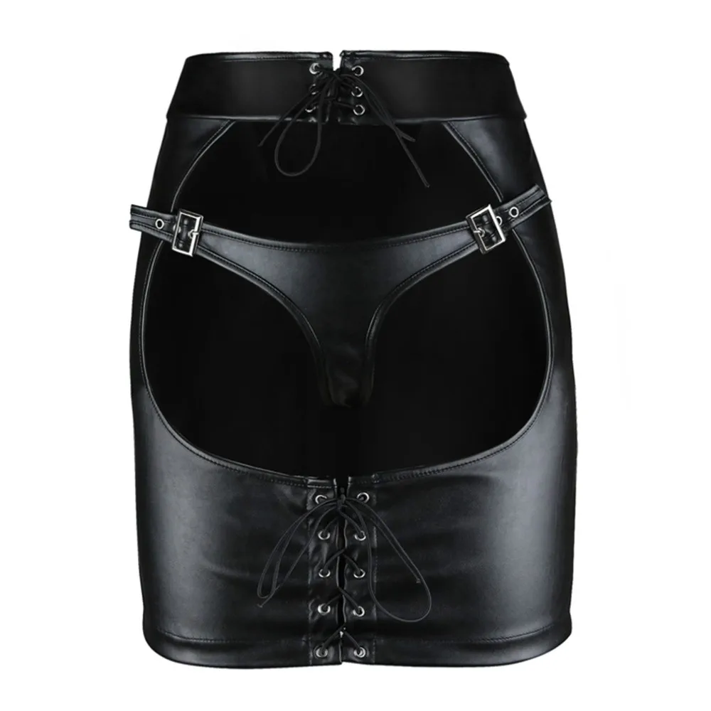 Gothic Leather Skirt big Ass Open Butt ClubWear Mini Skirt Sexy Tight ...