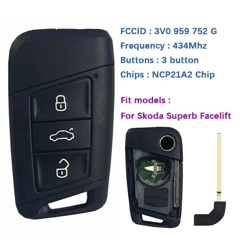 CN001116-3-Button-OEM-Replacement-Smart-Remote-Key-For-Skoda-Superb ...