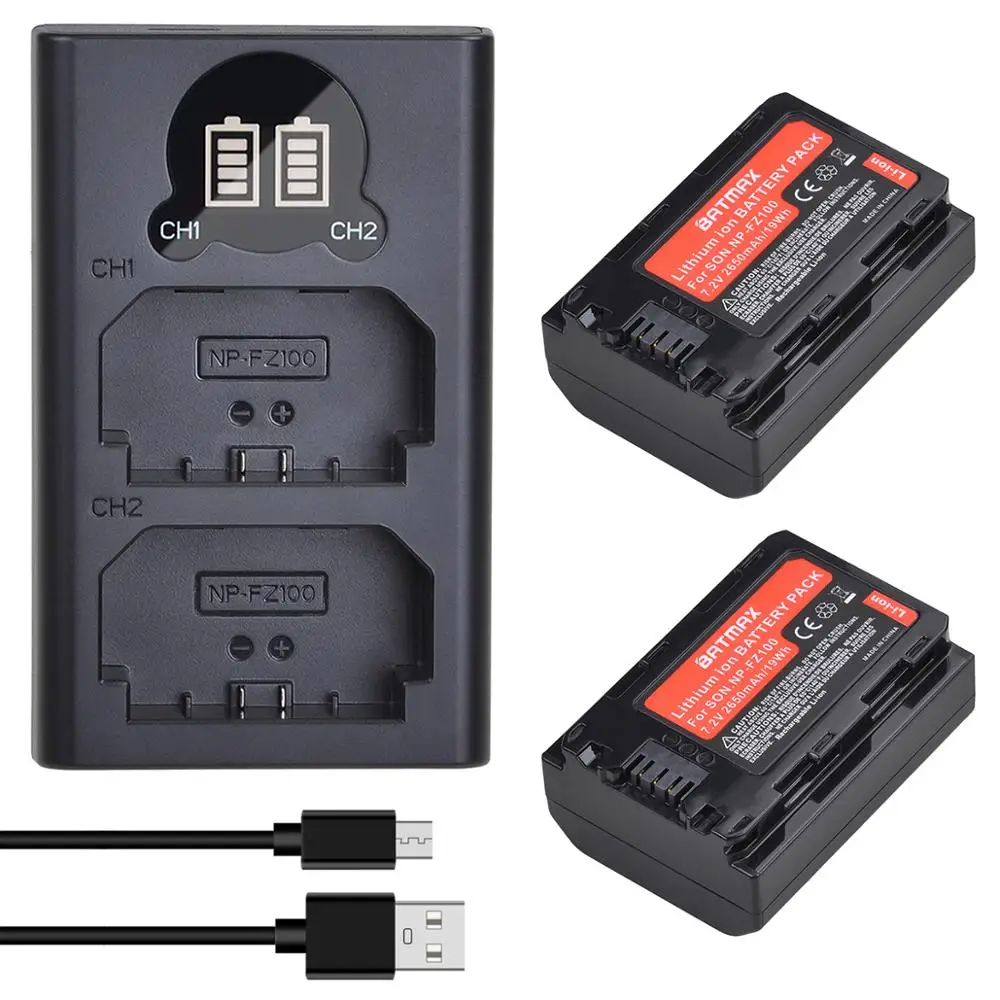 2pcs 2650mah Np-fz100 Np Fz100 Battery + Lcd Dual Usb Charger For Sony Alpha A7iii A7r Iii A9 ...