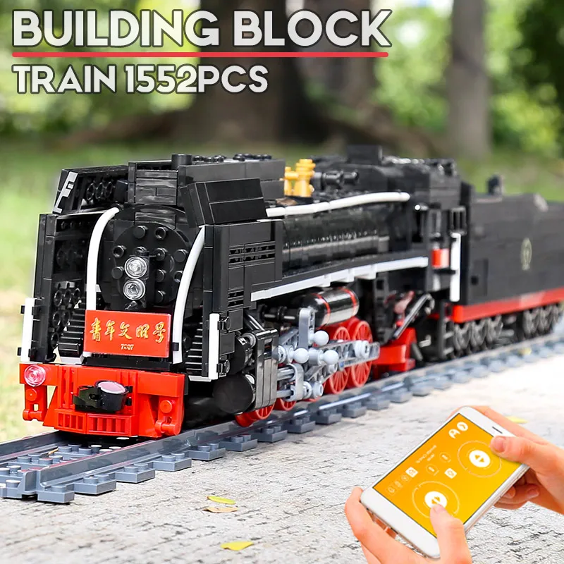 MOULD KING 12003 Motorized High-Tech Train Toys The QJ Steam ...