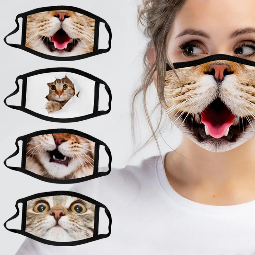 1PC Unisex Washable Mask Print Mouth Mask Cute Furry Cat Pattern Mouth ...