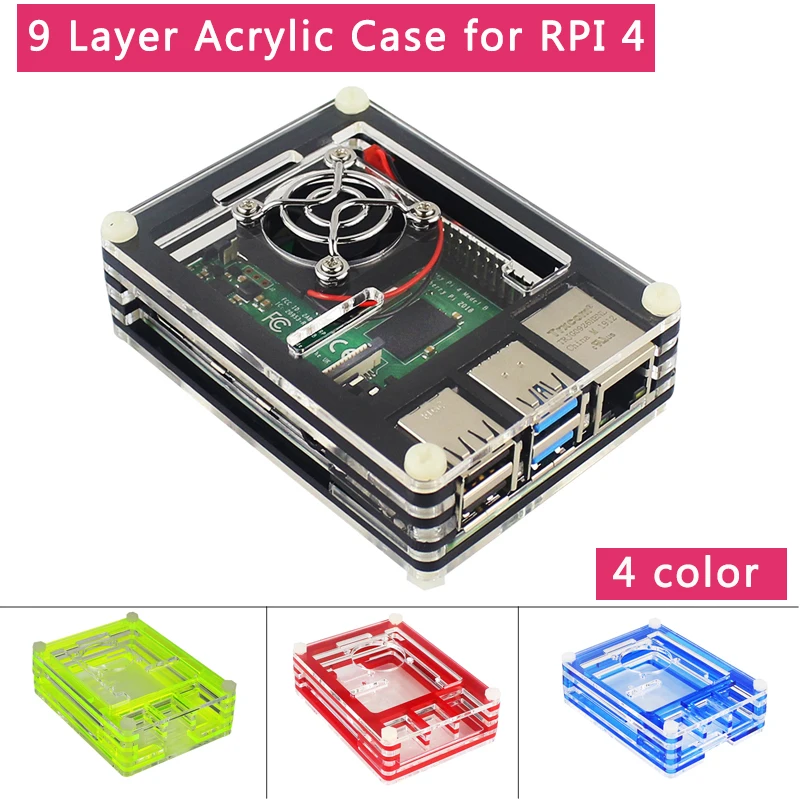 Raspberry Pi 4 Model B 9 Layer Acrylic Case Transparent Box Black Shell ...