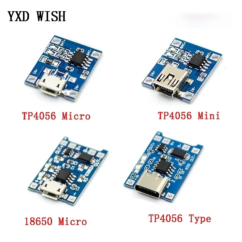 100PCS TP4056 Type c/Micro/Mini USB 5V 1A 18650 Lithium Battery Charger ...