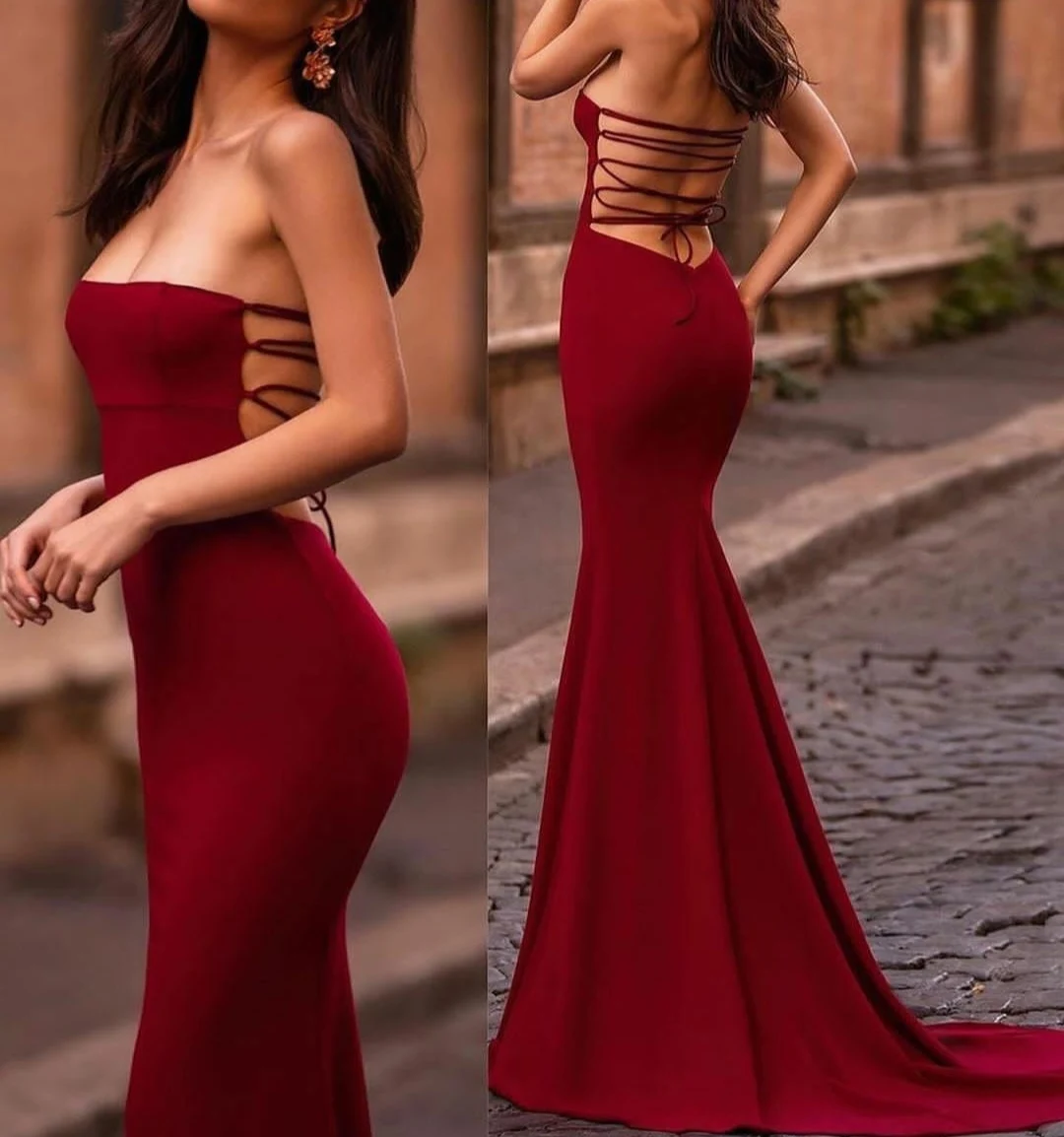 Vintage-Strapless-Long-Burgundy-Prom-Dresses-Criss-Cross-Back-Robe-De ...