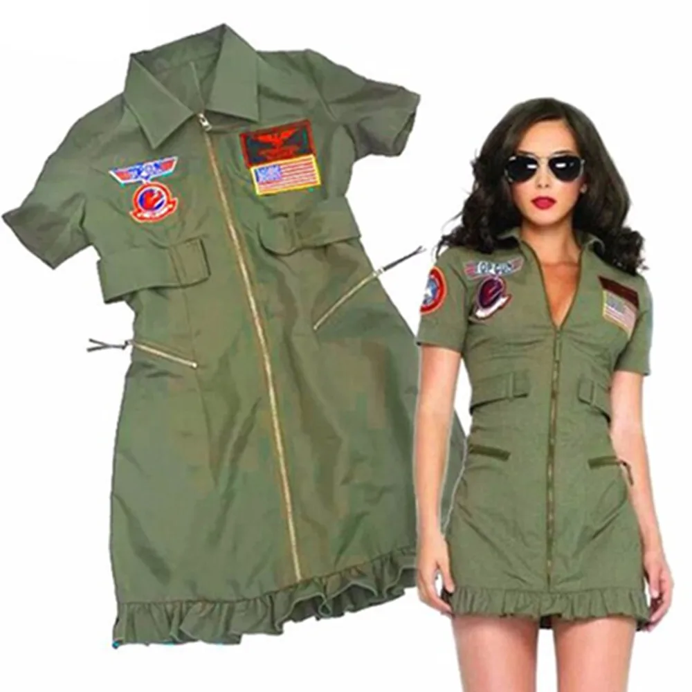 Retro Top Gun Maverick Flight Dress Halloween Costume For Adult Women ...