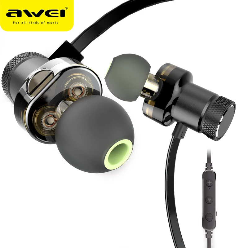 AWEI T13 Bluetooth Earphone Dual Driver Wireless Headphones Hi-Fi ...