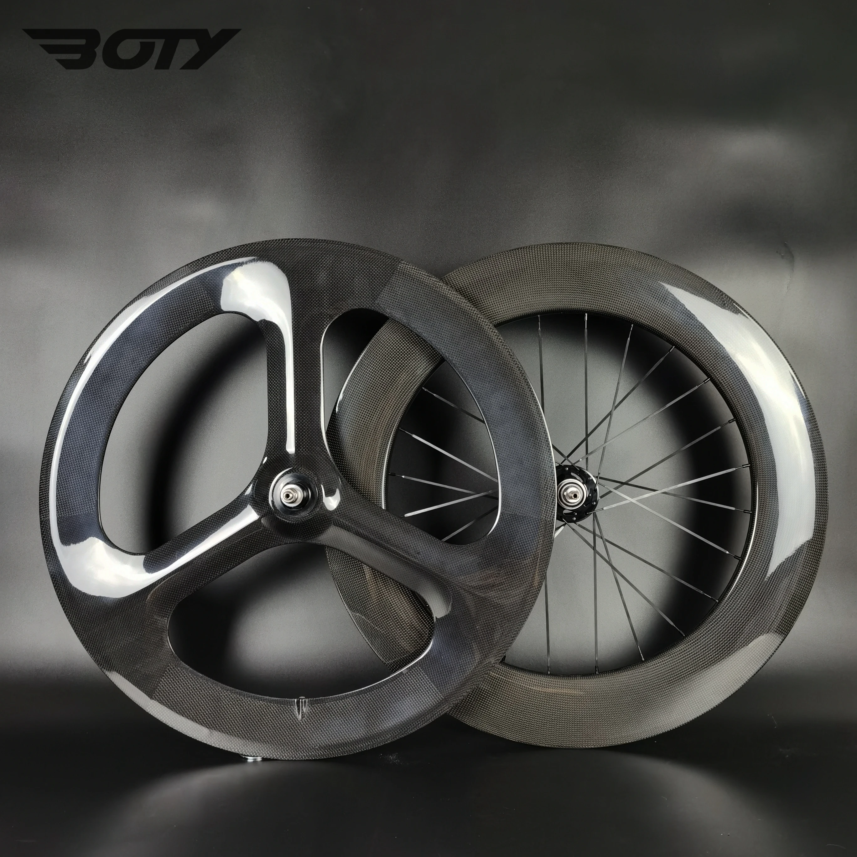 700C full carbon wheels front 3-spokes rear 88mm track/road bike 3k ...