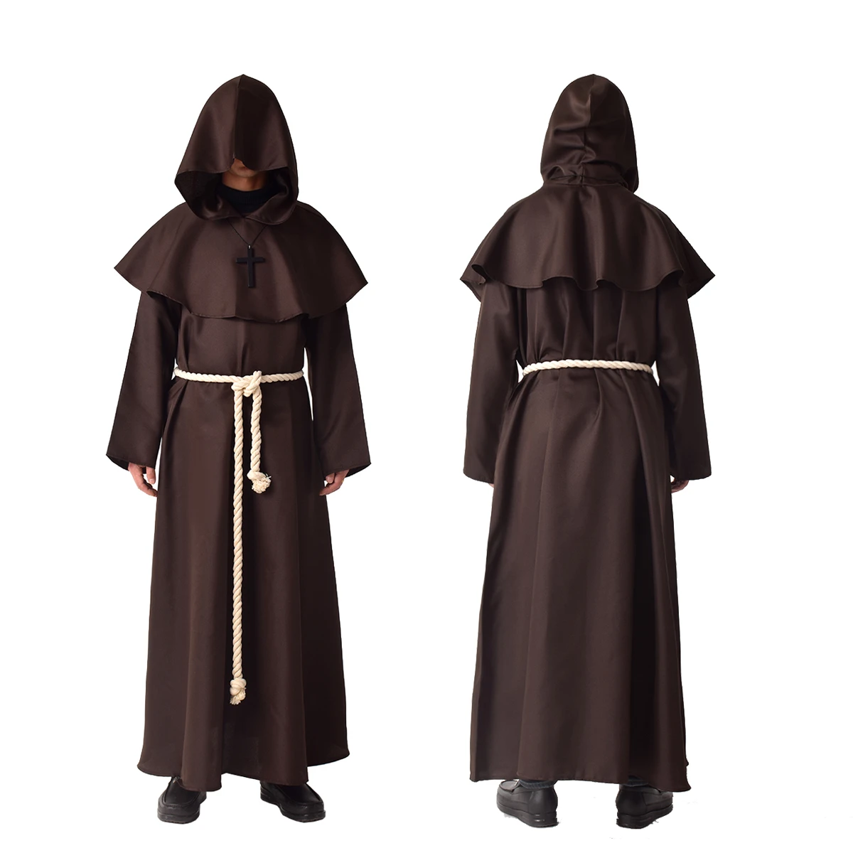 Priest Costume Men Medieval Cowl Mantle Monk Cross Hooded Cloak Friar ...