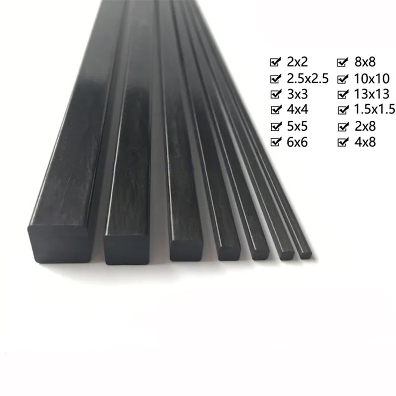 10pcs 500mm length Pultruded Square Solid Carbon Fiber Rod ,CFR rods ...
