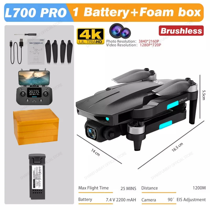 L700 PRO GPS Drone 4K Professional Dual HD Camera FPV 1.2Km Aerial ...