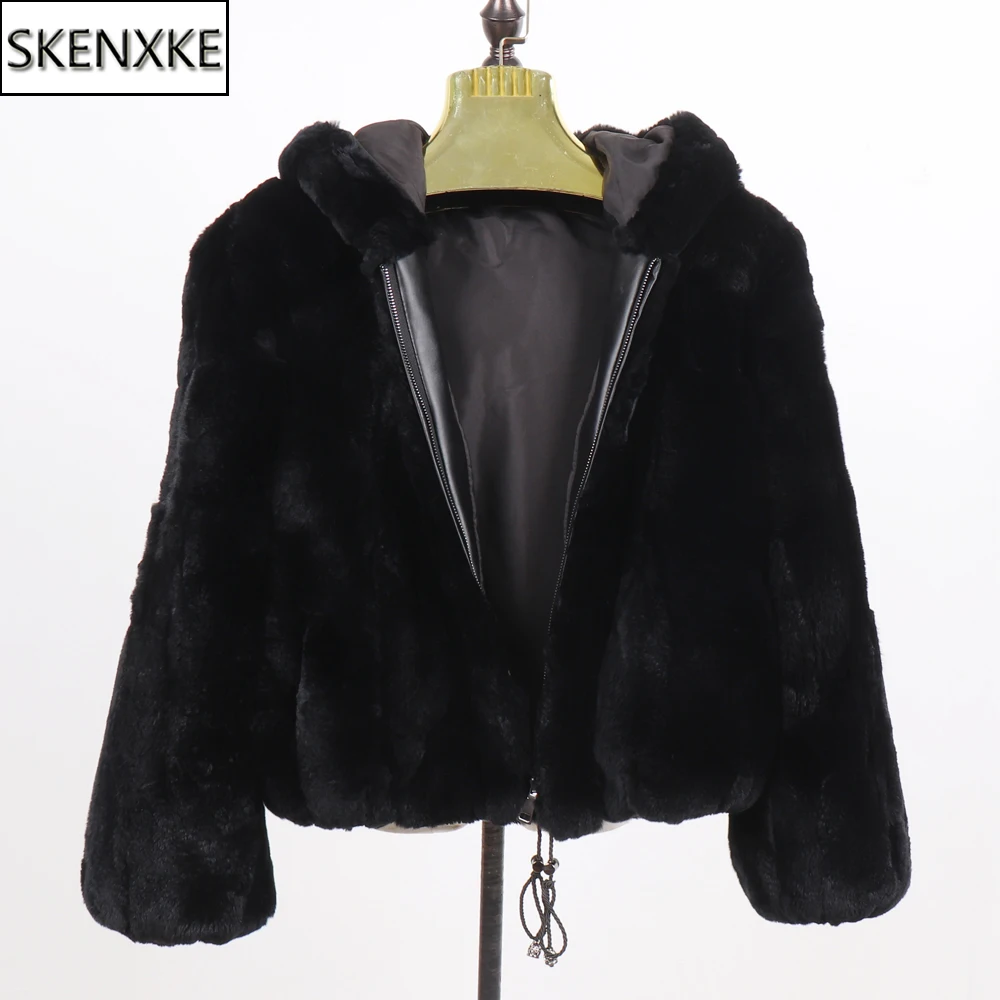 New Women Winter Warm Real Rex Rabbit Fur Hooded Coat Natura Soft Rex ...