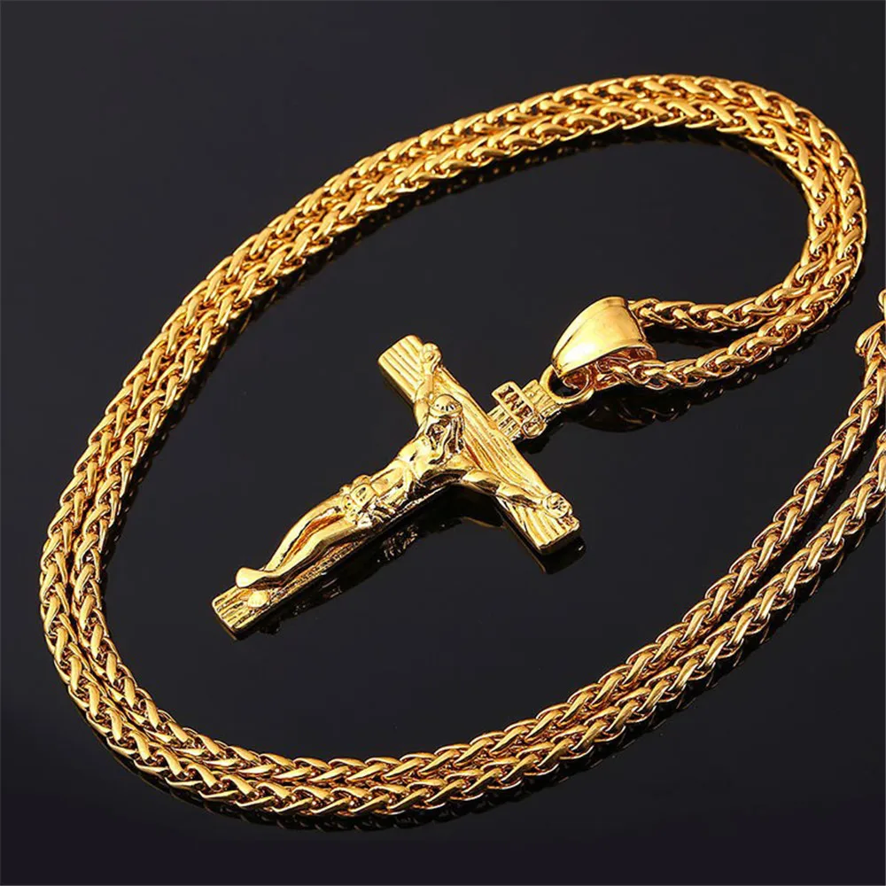 Charme de luxo religioso jesus cruz colar para homens moda ouro cor hip ...