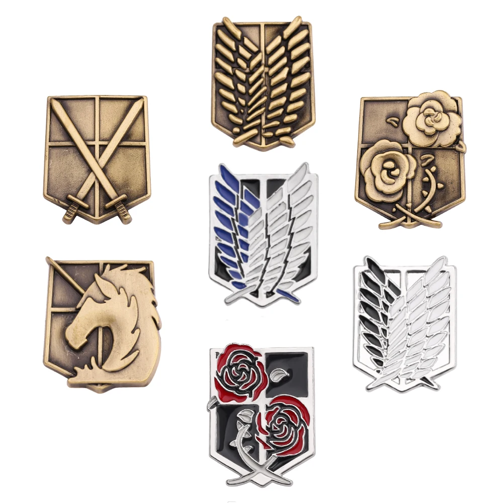 Attack On Titan Pins Enamel Wings Brooches Black White Blue Feather Pin ...