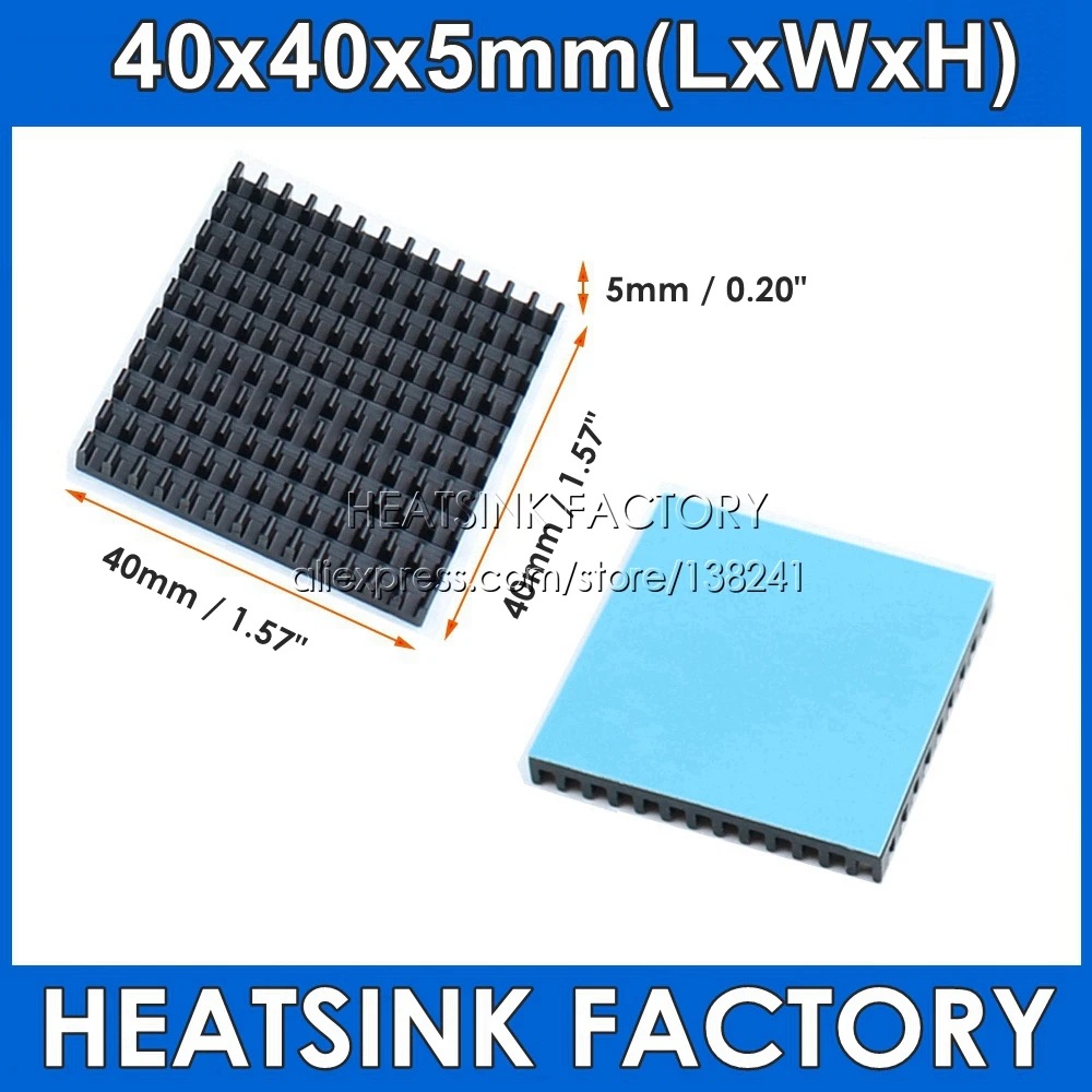 40x40x5mm Silver / Black Slotted Anodized Aluminum Heat Sink Cooler ...