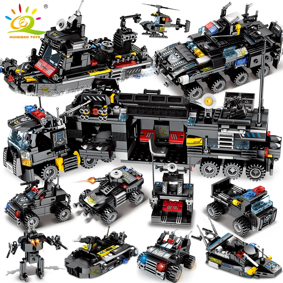 Huiqibao 695pcs 8in1 Swat Police Command Truck Building Blocks City ...