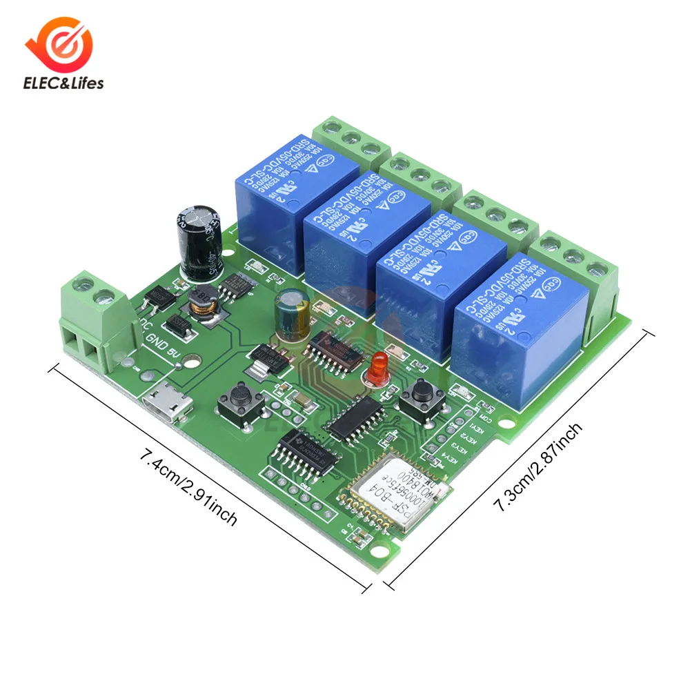 4 Way eWelink WiFi Relay Module Remote Wireless Switch DC 5V 7-32V 10A ...
