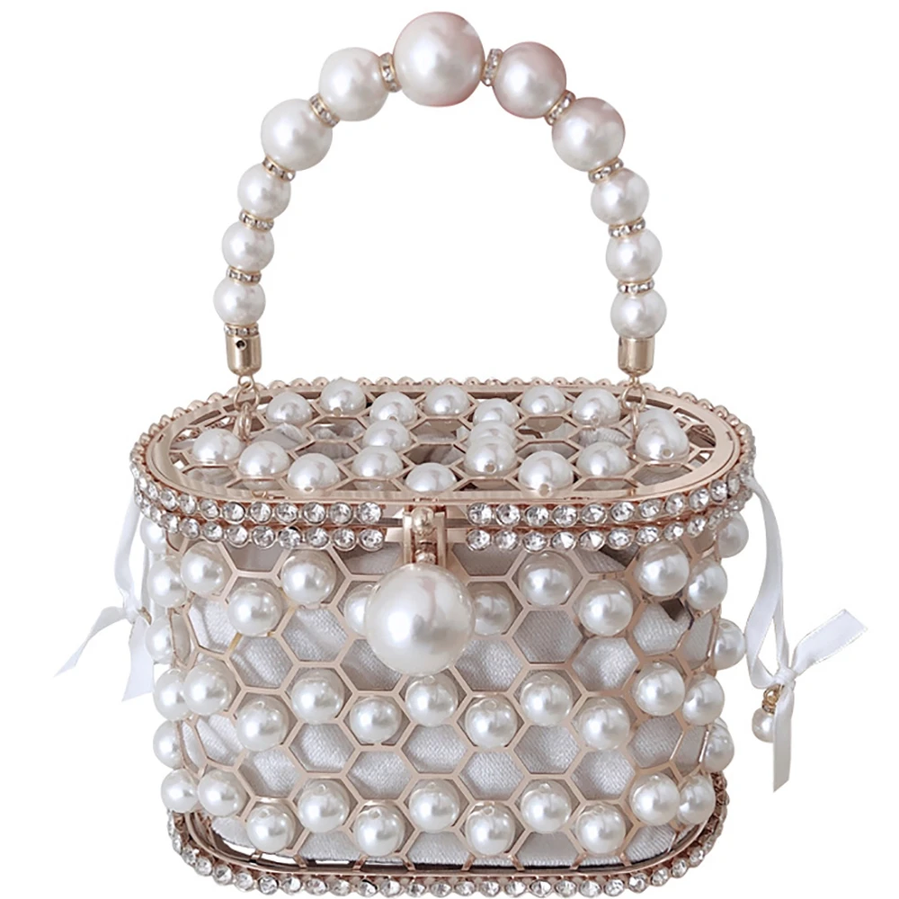 Pearl Diamond Embellished Block Caged Handbag Top Handle New Zealand ...
