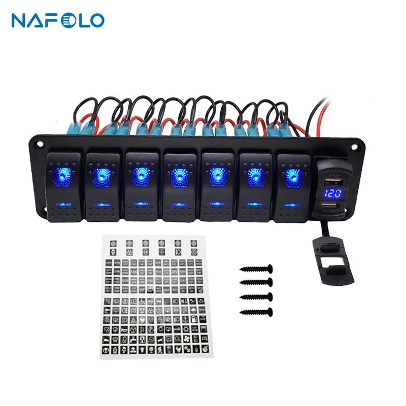 Marine Boat Rocker Switch Panel 8 Gang LED Rocker Switch Panel Kit 12V ...