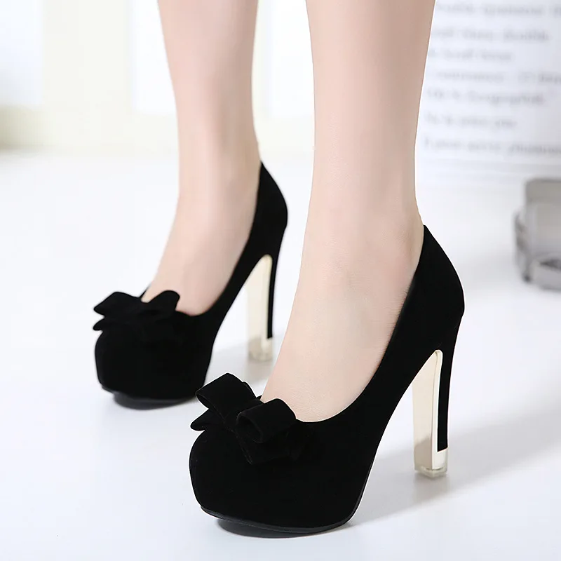 High Heels Chunky Shoes Woman Platform Pumps Round Toe Shallow ...