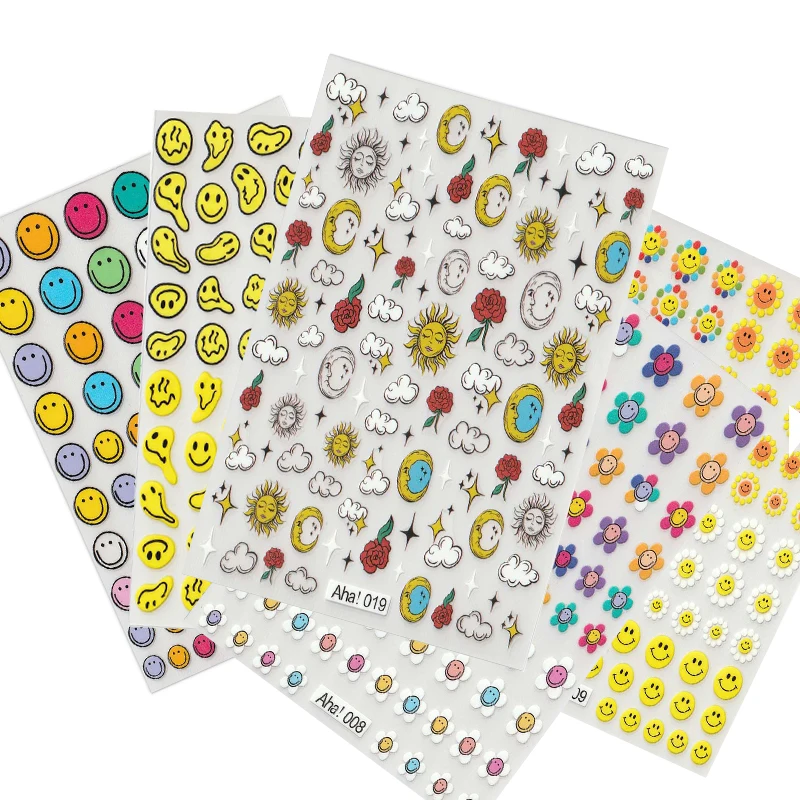 42Model Sticker Nail Decal 3D Adhesive Patch,Smile/Animal/Flower/Sky ...