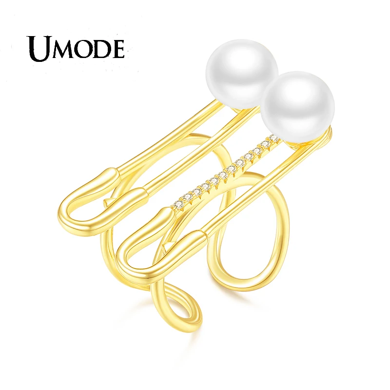 UMODE Fashion Irregular Pearl CZ Paper Clip Open Personality Ring for ...