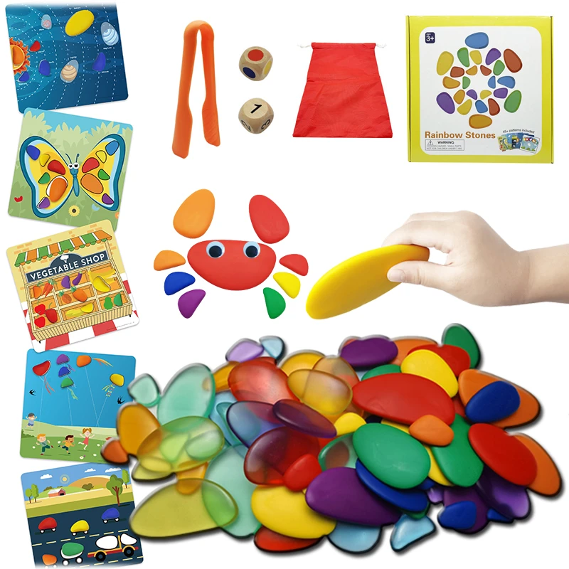 Montessori Rainbow Transparent Pebbles Kids Educational Toys Plastic ...