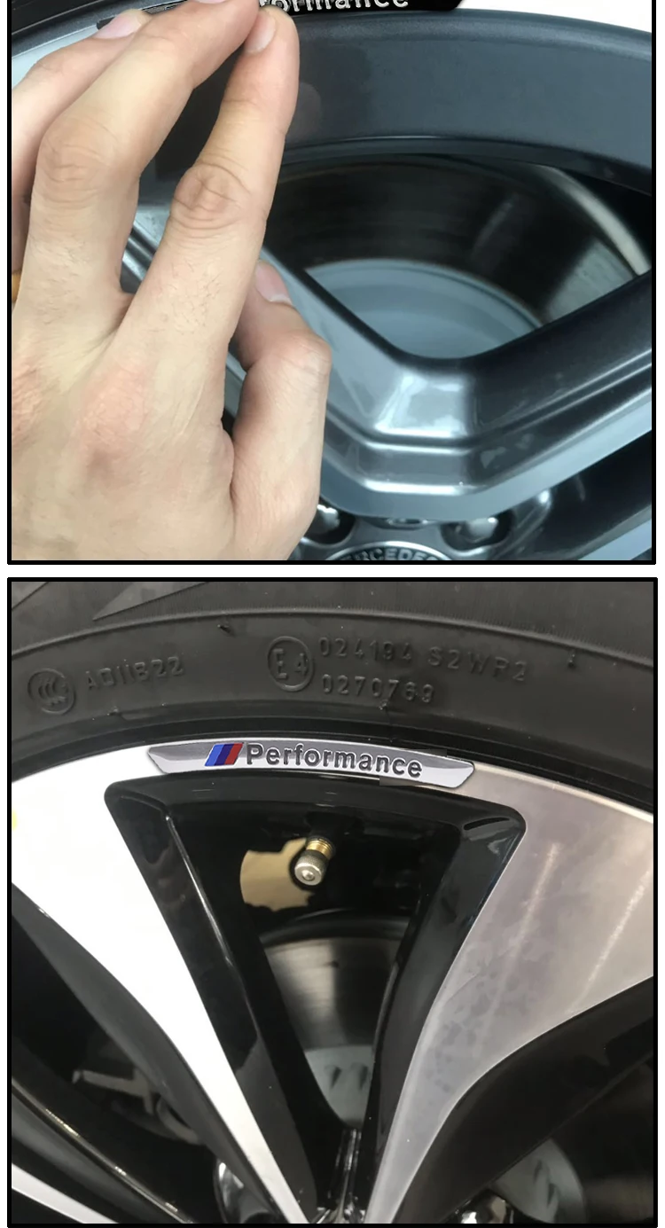 Silver -Moyeu de roue de voiture Power Performance M autocollant en alliage d'aluminium, 4 ...