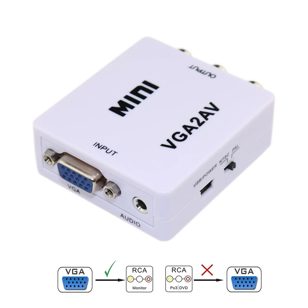 1080P VGA To AV TV RCA Video Adapter Converter VGA2AV CVBS Switch Box ...