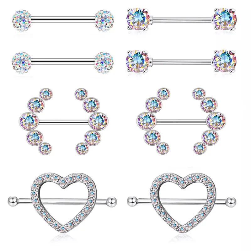 Juego de piercing de pezón de corazón de acero quirúrgico, lote de ...