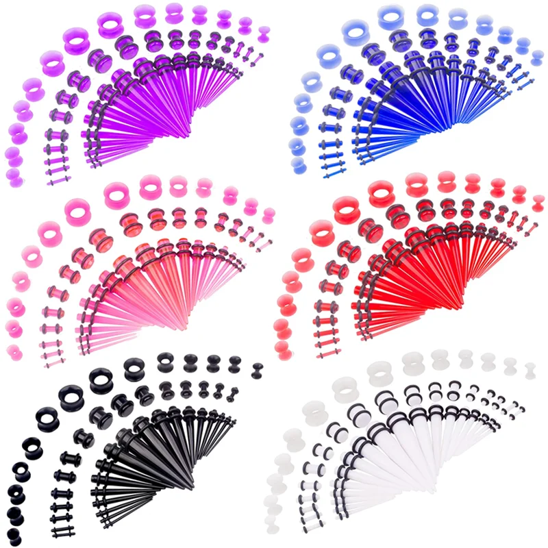 50PCS Acrylic Ear Gauge Stretching Kit 14 00G Silicone Ear Gauge Plug ...