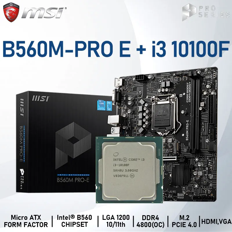 Lga 1200 msi b560m PRO E conjunto de placa mãe + intel core i3 10100f ...