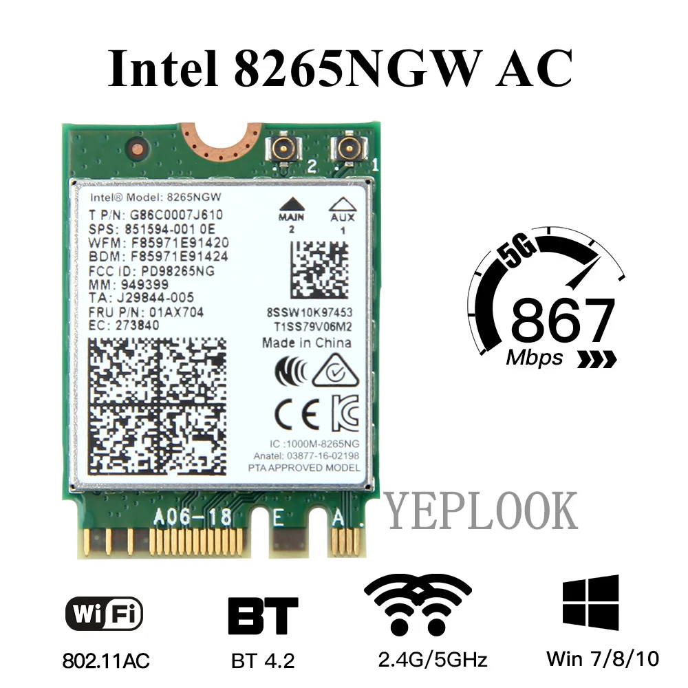 Intel-Wifi-Card-AC8265-8265NGW-867Mbps-Dual-Band-2-4G-5Ghz-Wifi ...