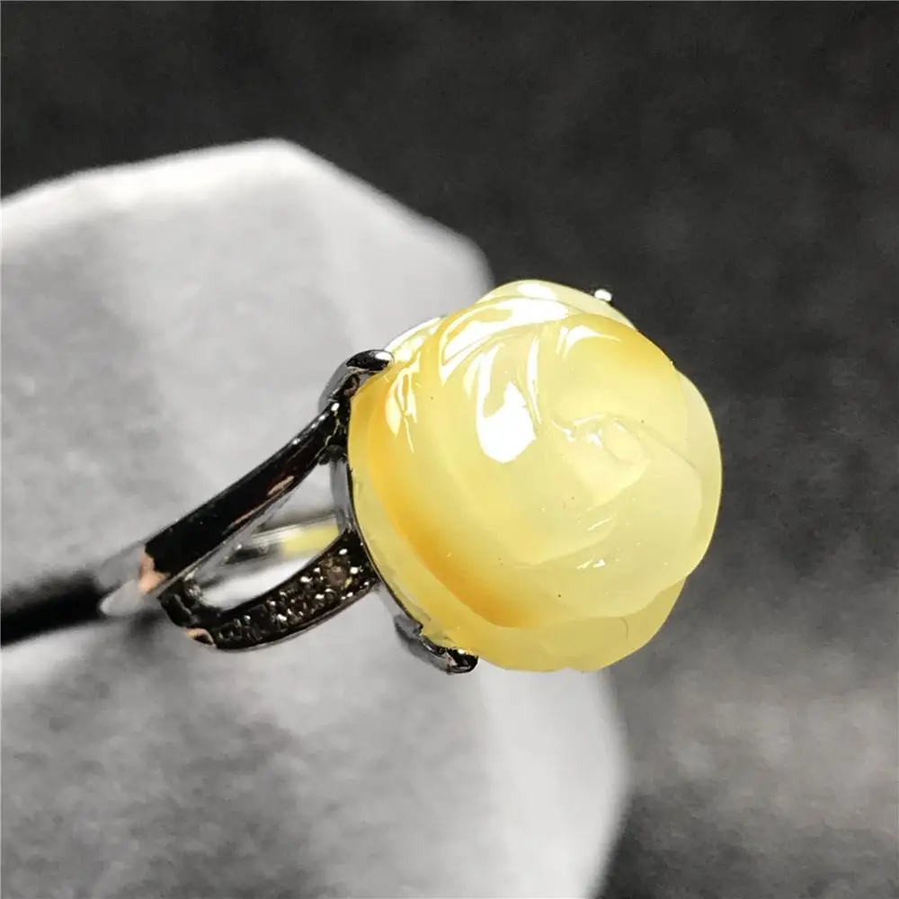 13mm-Natural-Yellow-Amber-Ring-For-Woman-Lady-Man-Flower-Carved-Crystal ...