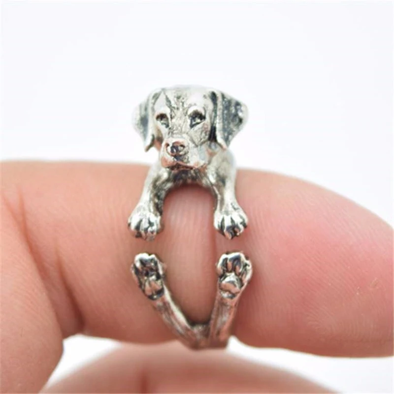 12Pcs/lot 3D Realistic Labrador Dog Rings Metal Animal Dog Adjustable ...