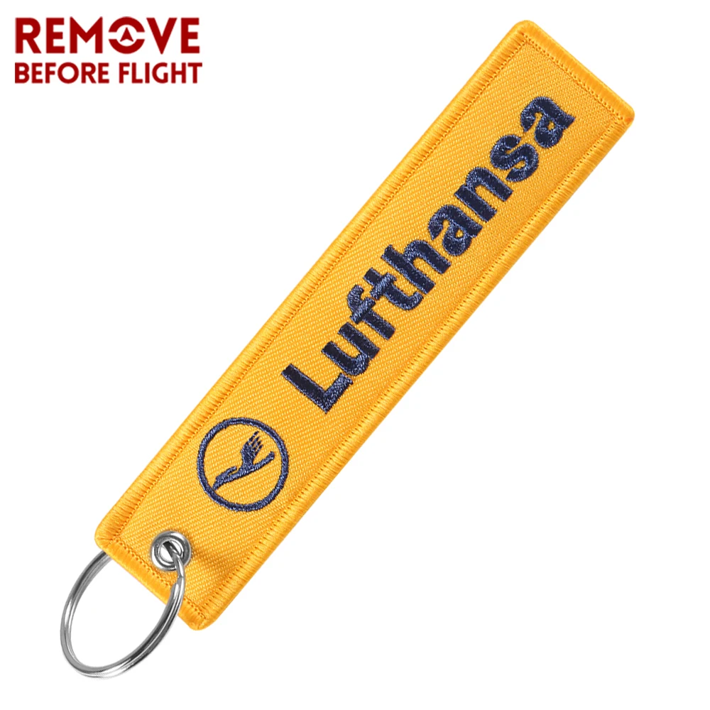 1-PC-Embroidery-Yellow-Lufthansa-Keychains-Jewelry-Key-Tag-Label ...