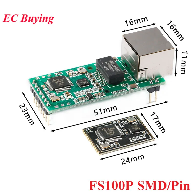 FS100P Serial to Ethernet Converter Module USR TCP232 T2 Tiny UART TTL to RJ45 Network ...